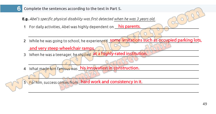 Complete the sentences according to the text in Part 5.