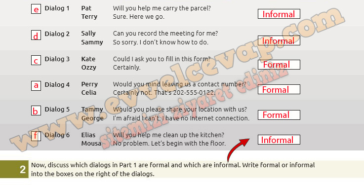 Now, discuss which dialogs in Part 1 are formal and which are informal ...