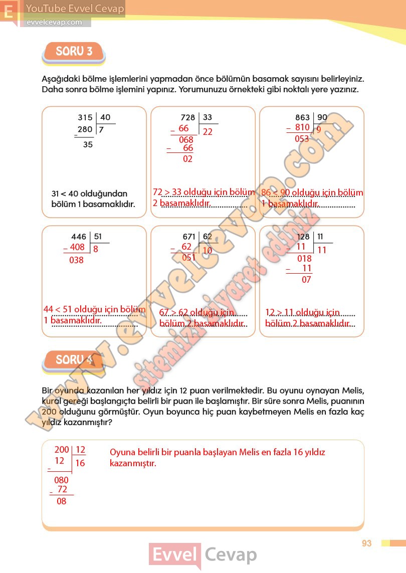 4. Sınıf Matematik Ders Kitabı Cevapları Meb Yayınları Sayfa 93