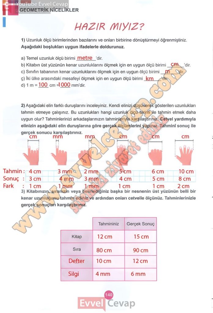 5. Sınıf Matematik Ders Kitabı Cevapları Meb Yayınları (1. Kitap) Sayfa 140