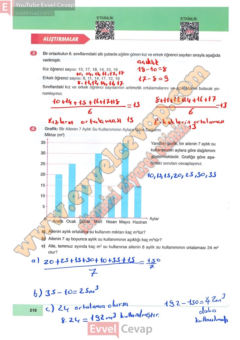 6. Sınıf Matematik Ders Kitabı Cevapları Doğa Yayınları Sayfa 216