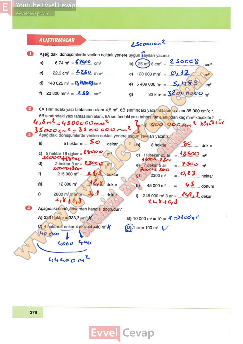 6. Sınıf Matematik Ders Kitabı Cevapları Doğa Yayınları Sayfa 276