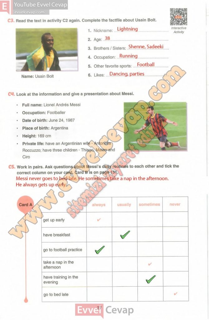 7. Sınıf İngilizce Ders Kitabı Cevapları Yıldırım Yayınları Sayfa 27