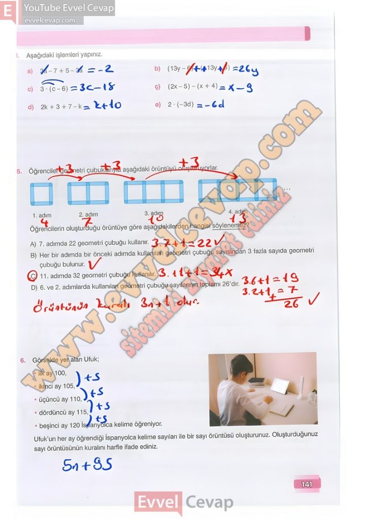 7. Sınıf Matematik Ders Kitabı Cevapları Edat Yayıncılık Sayfa 140-141-142-143-144
