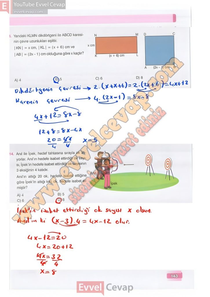 7. Sınıf Matematik Ders Kitabı Cevapları Edat Yayıncılık Sayfa 140-141-142-143-144