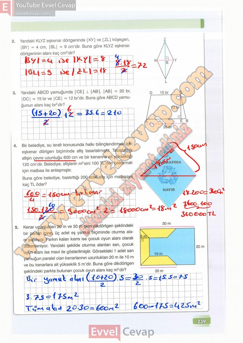 7. Sınıf Matematik Ders Kitabı Cevapları Edat Yayınları Sayfa 239