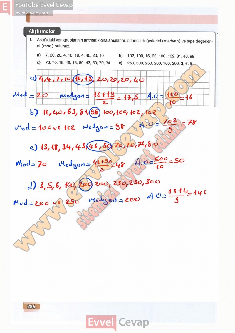 7 Sınıf Matematik Ders Kitabı Cevapları Edat Yayınları Sayfa 286
