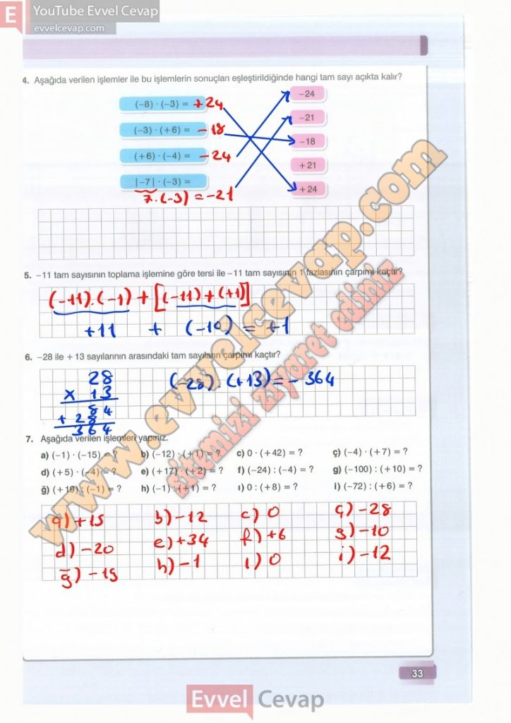 7. Sınıf Matematik Ders Kitabı Cevapları Edat Yayınları Sayfa 33