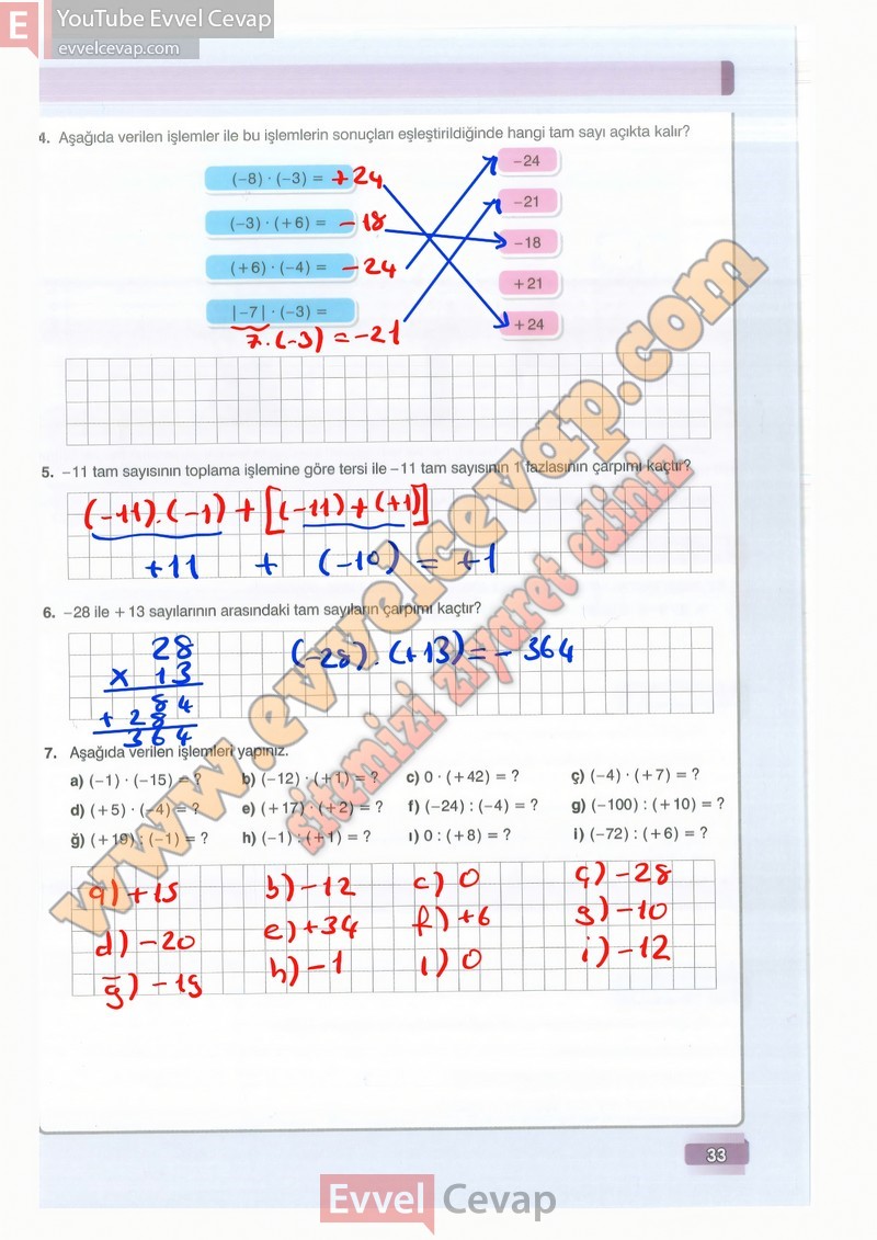 7. Sınıf Matematik Ders Kitabı Cevapları Edat Yayınları Sayfa 33