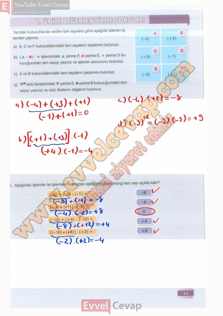 7. Sınıf Matematik Ders Kitabı Cevapları Edat Yayınları Sayfa 43