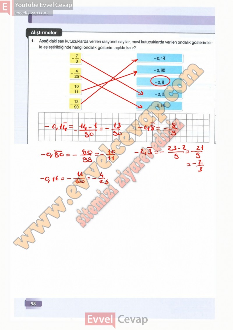 7. Sınıf Matematik Ders Kitabı Cevapları Edat Yayınları Sayfa 58