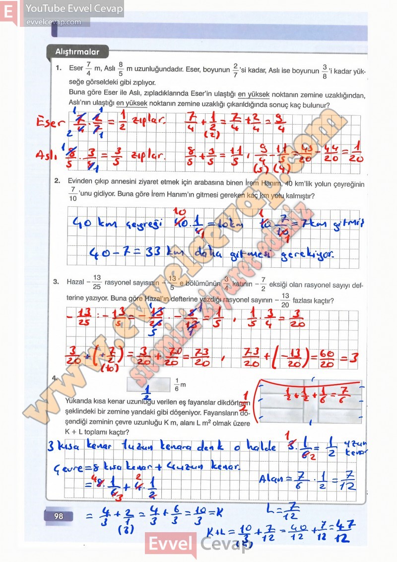 7. Sınıf Matematik Ders Kitabı Cevapları Edat Yayınları Sayfa 98