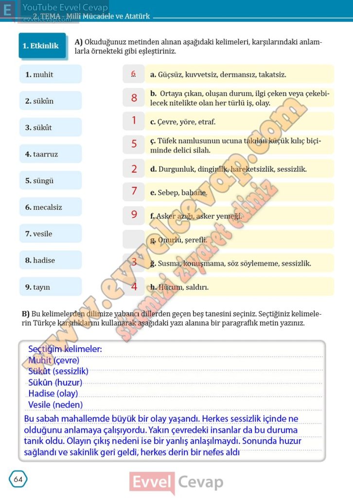 7. Sınıf Meb Yayınları Türkçe Ders Kitabı Cevapları Sayfa 62-63-64-65 ...