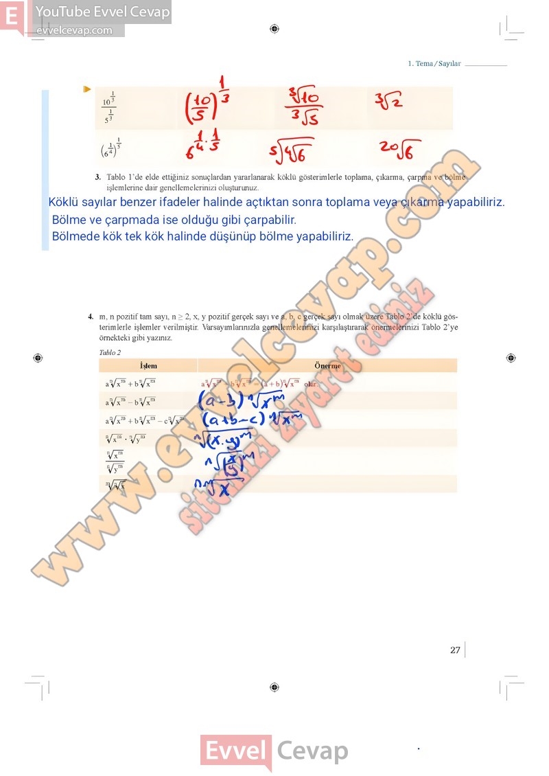 9. Sınıf Matematik Ders Kitabı Cevapları Meb Yayınları (1. Kitap) Sayfa 27