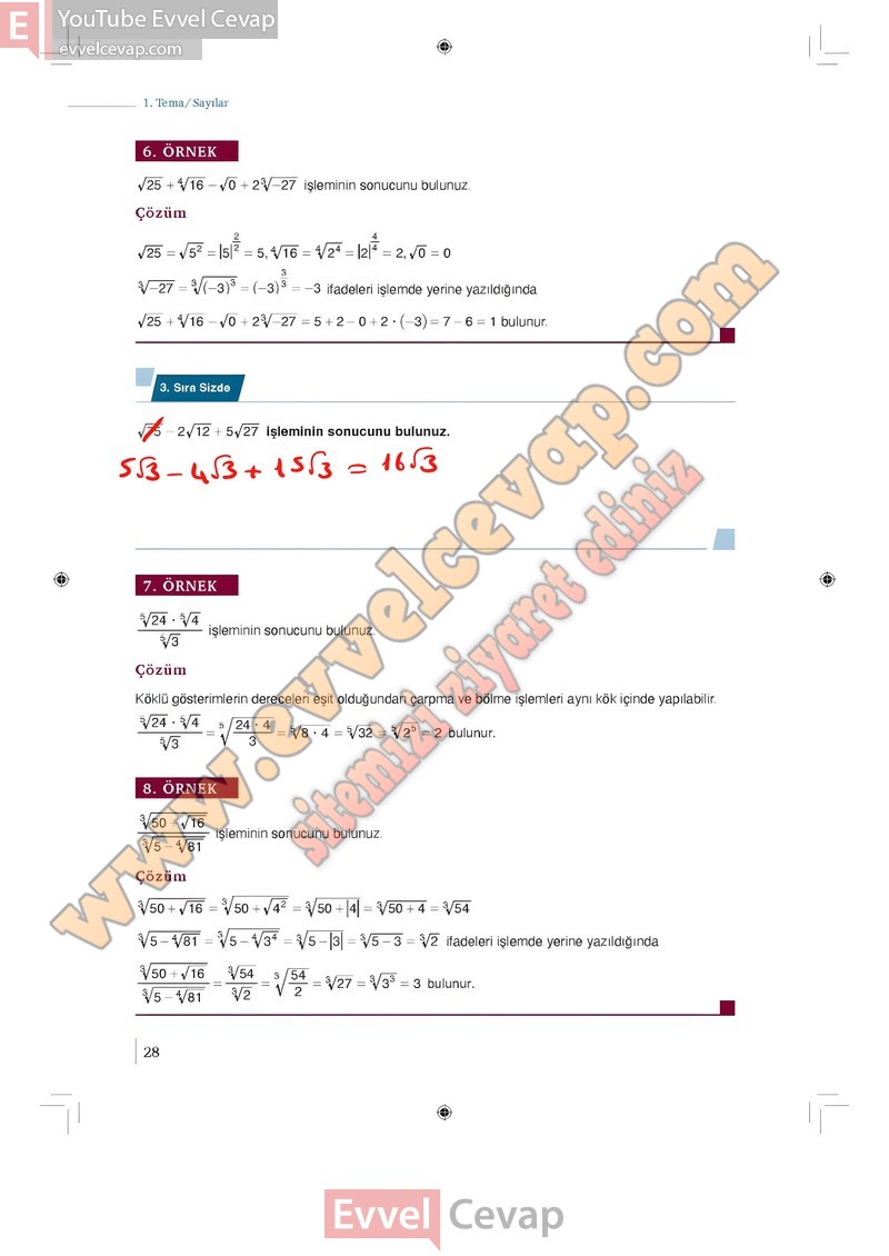 9. Sınıf Matematik Ders Kitabı Cevapları Meb Yayınları (1. Kitap) Sayfa 28