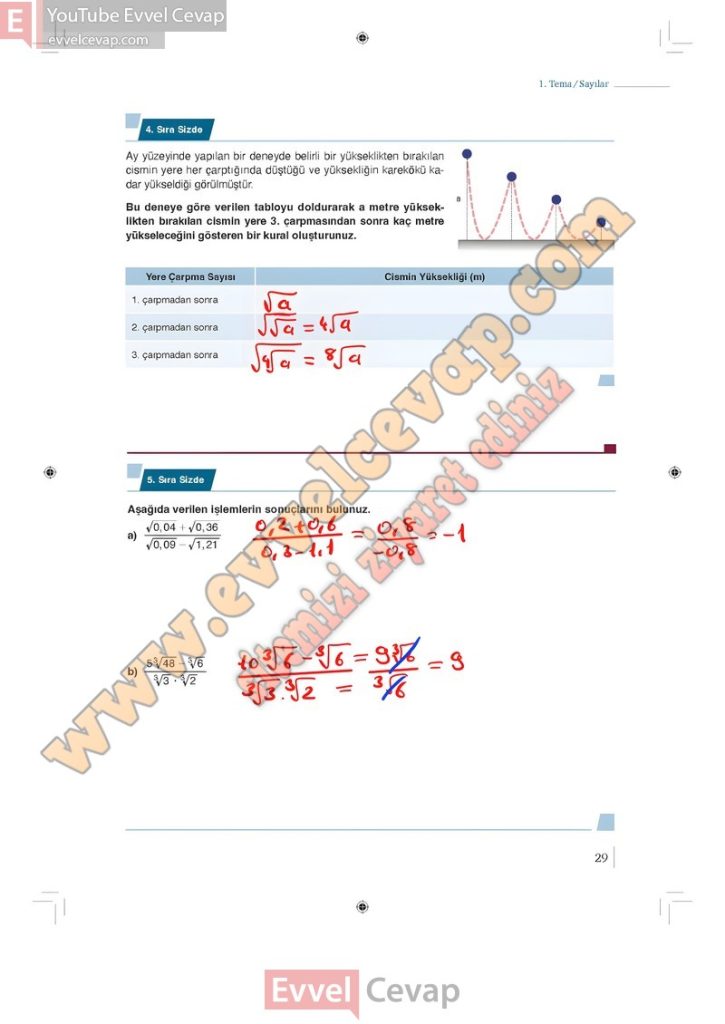 9. Sınıf Matematik Ders Kitabı Cevapları Meb Yayınları (1. Kitap) Sayfa 29