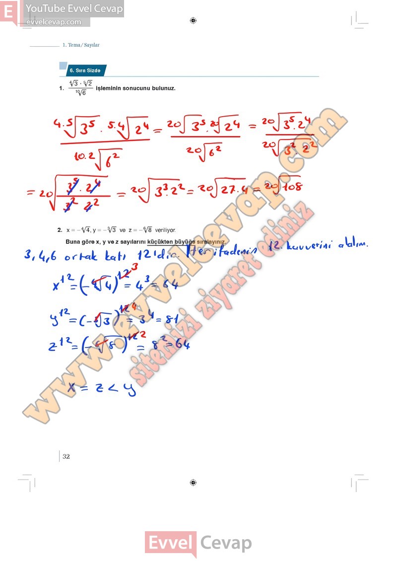 9. Sınıf Matematik Ders Kitabı Cevapları Meb Yayınları (1. Kitap) Sayfa 32
