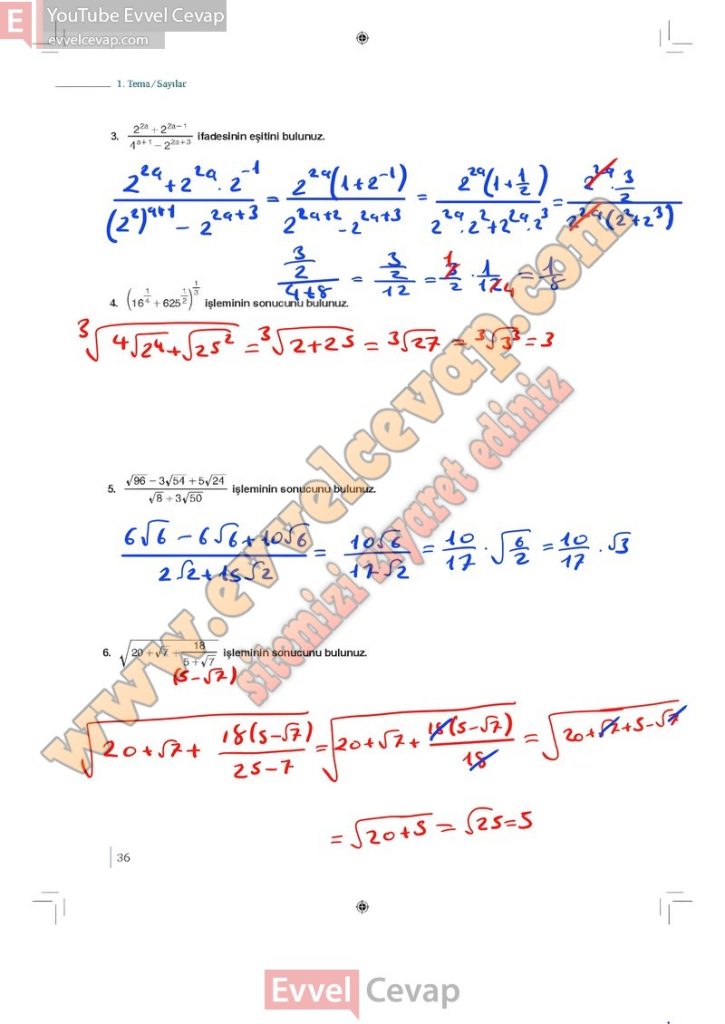 9. Sınıf Matematik Ders Kitabı Cevapları Meb Yayınları (1. Kitap) Sayfa 36