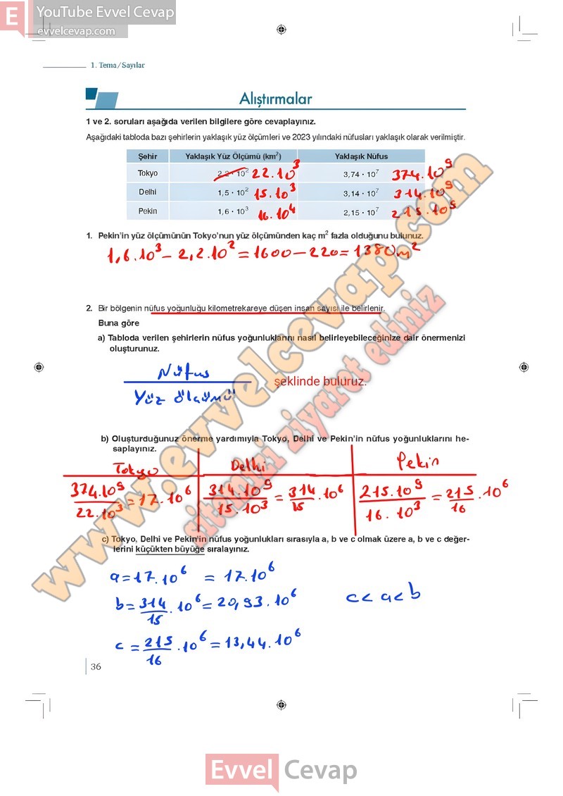 9. Sınıf Matematik Ders Kitabı Cevapları Meb Yayınları (1. Kitap) Sayfa 36