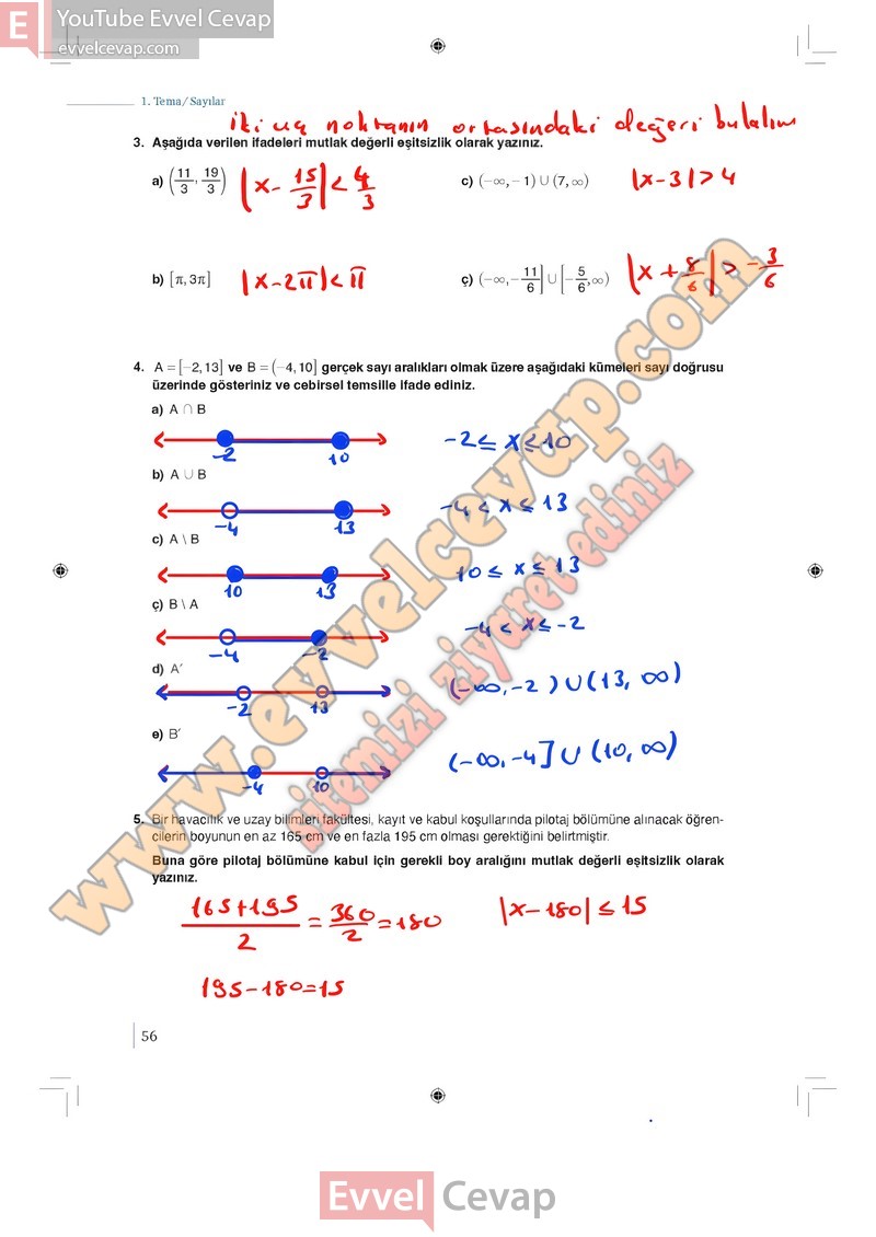 9. Sınıf Matematik Ders Kitabı Cevapları Meb Yayınları (1. Kitap) Sayfa 56
