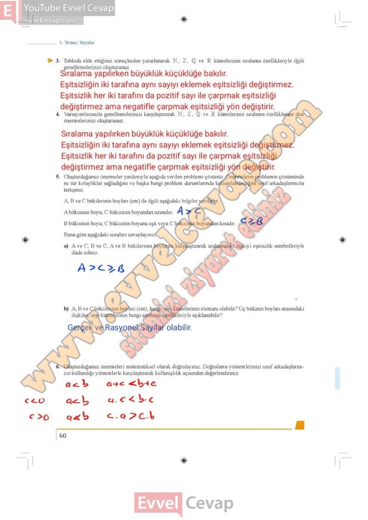 9. Sınıf Matematik Ders Kitabı Cevapları Meb Yayınları (1. Kitap) Sayfa 60