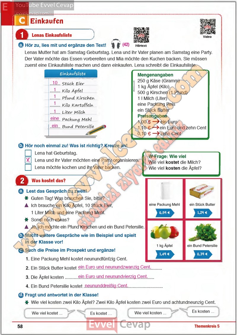 Almanca A1.1 Ders Kitabı Cevapları Ada Yayınları Sayfa 58 Almanca A1.1 Ders Kitabı Cevapları Ada Yayınları Sayfa 58