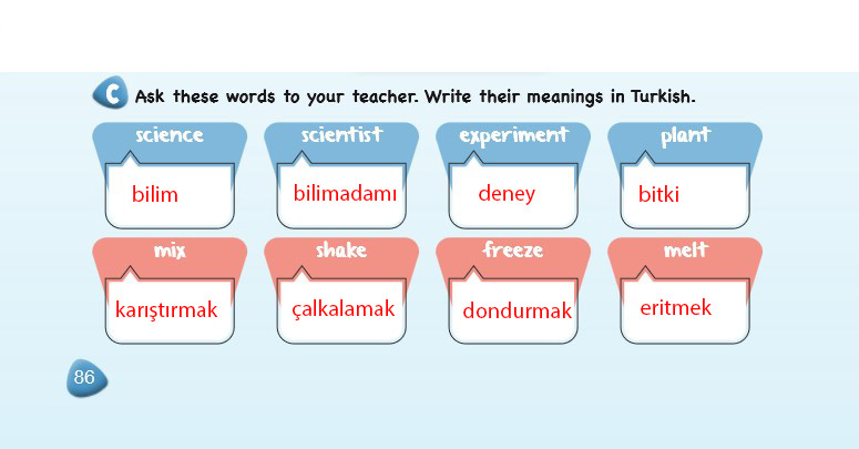 Ask these words to your teacher. Write their meanings in Turkish.