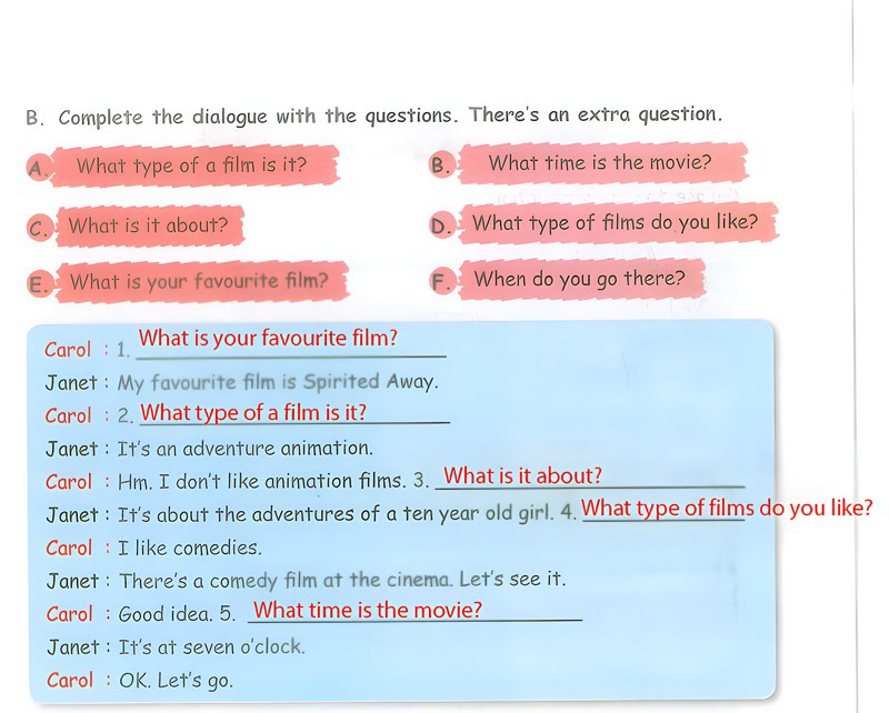Complete the dialogue with the questions. There’s an extra question.