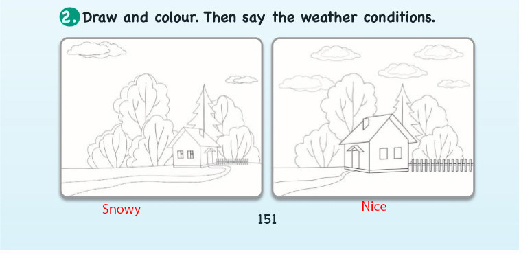 Draw and colour. Then say the weather conditions. - Evvel Cevap