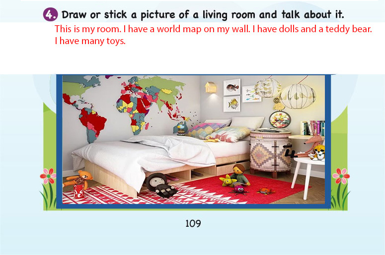 Draw or stick a picture of a living room and talk about it.