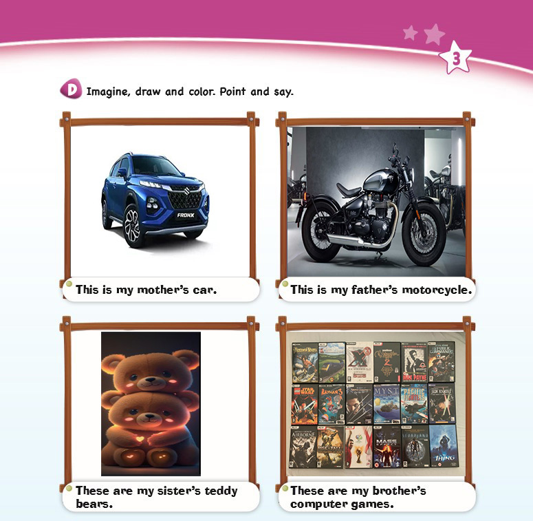 Imagine, draw and color. Point and say.