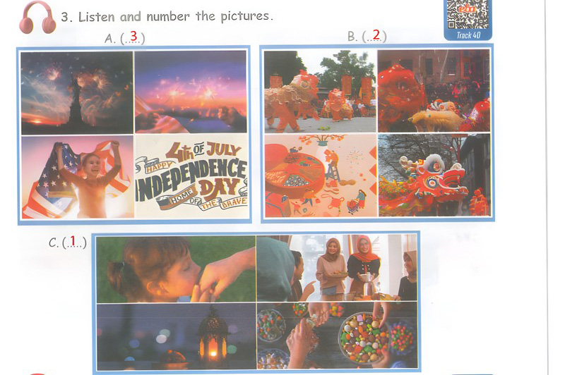 Listen and number the pictures.