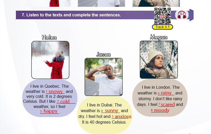 Listen to the texts and complete the sentences.