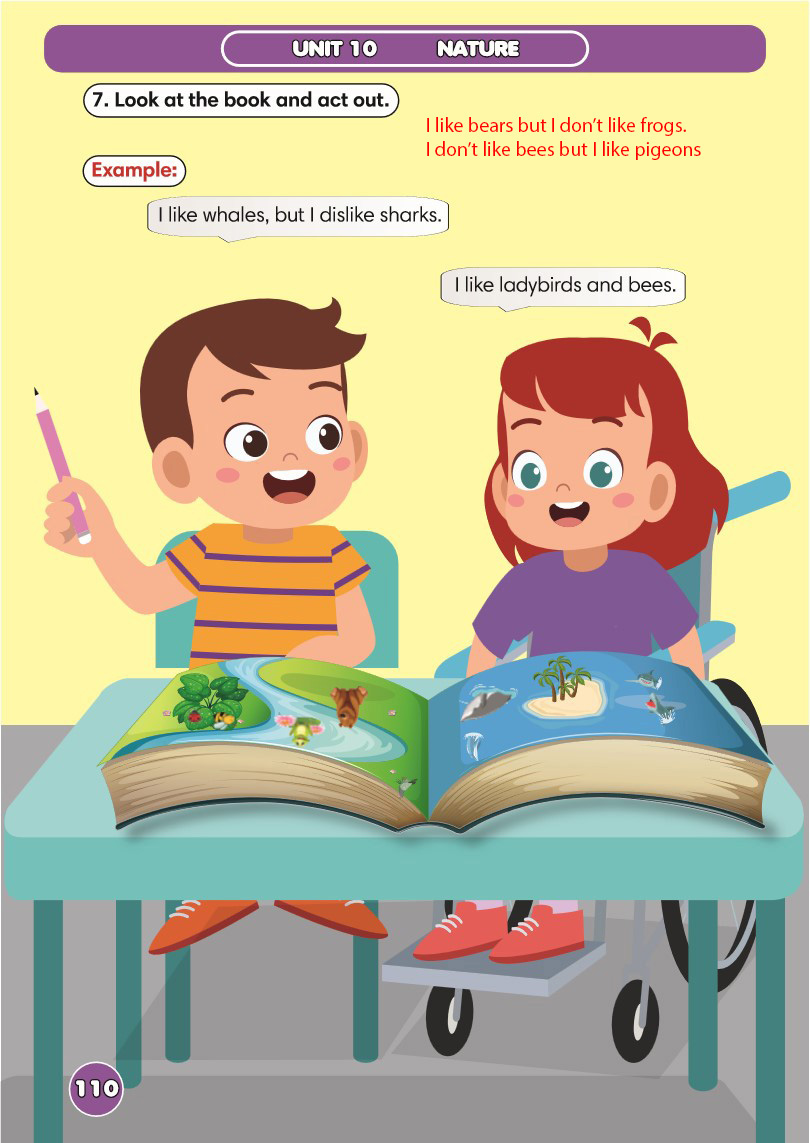 Look at the book and act out.