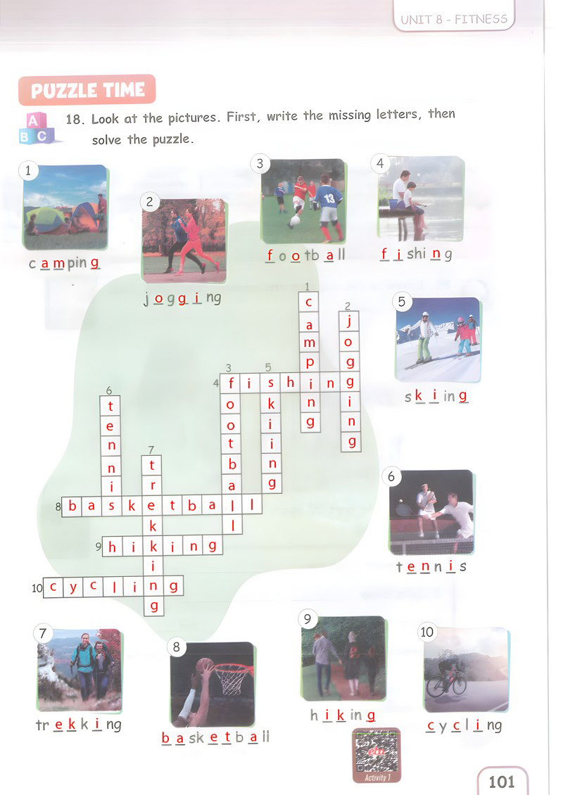 Look at the pictures. First, write the missing letters, then solve the ...