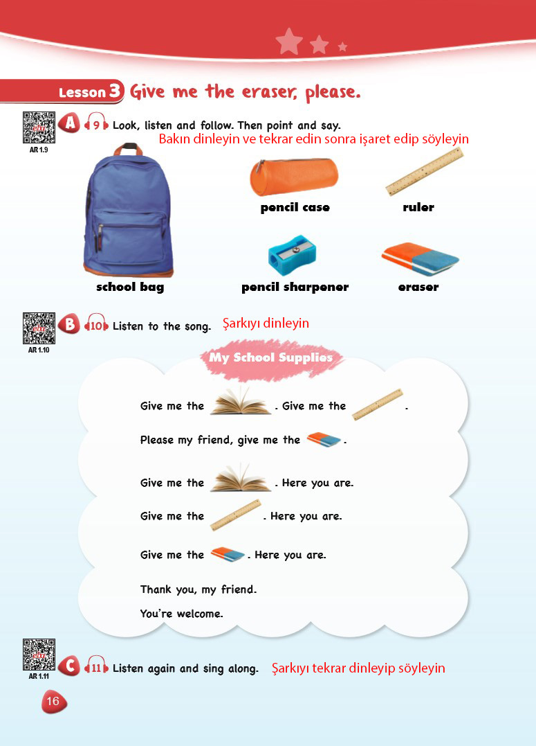 Look, listen and follow. Then point and say.