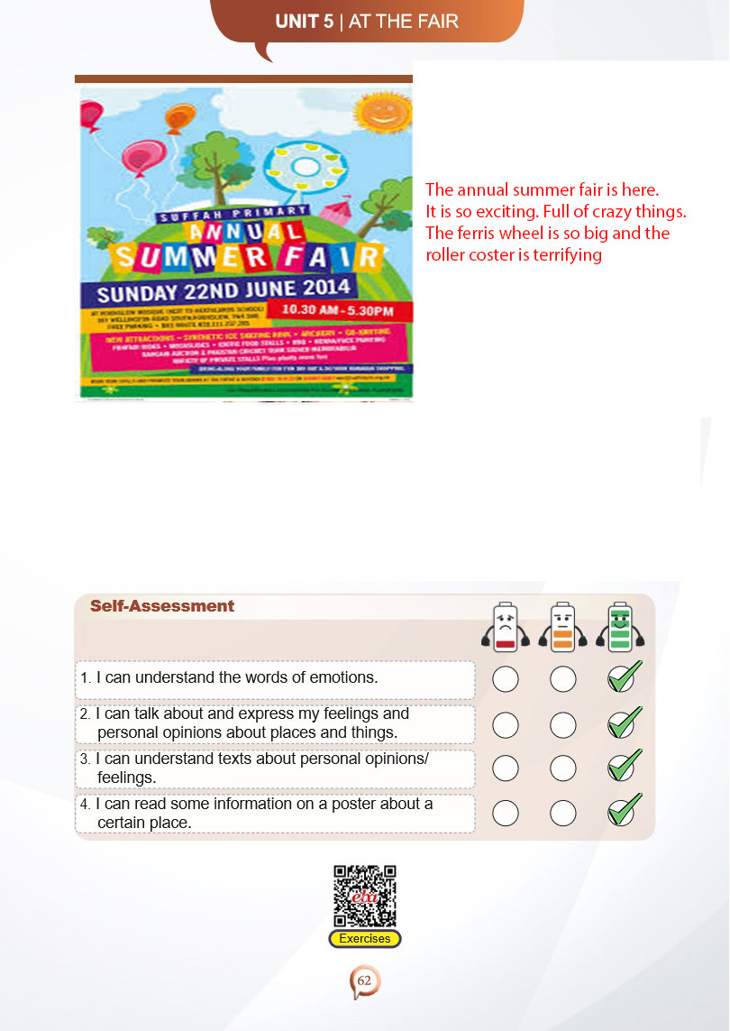 Prepare a poster about a fair and talk about it.
