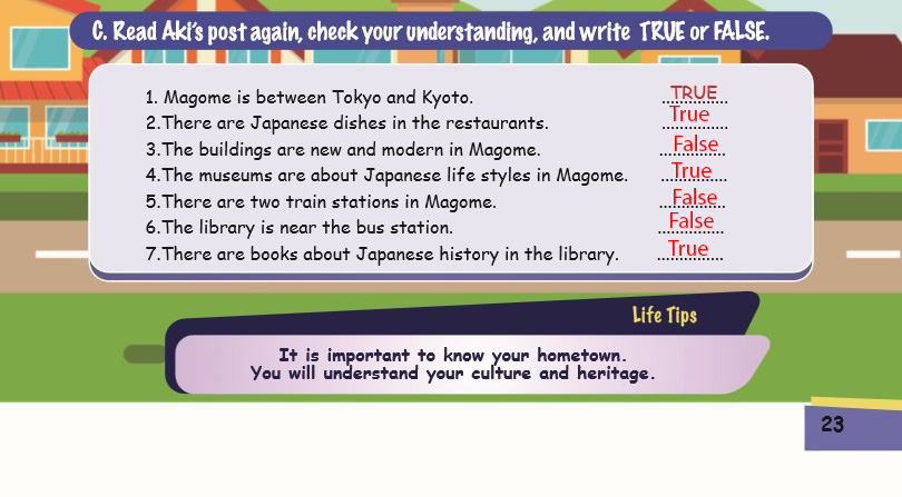 Read Aki’s post again, check your understanding, and write TRUE or ...