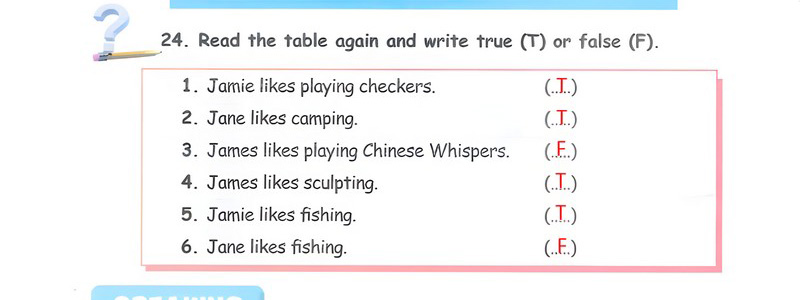 Read the table again and write true (T) or false (F). - Evvel Cevap