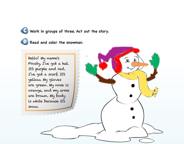 Read and color the snowman.