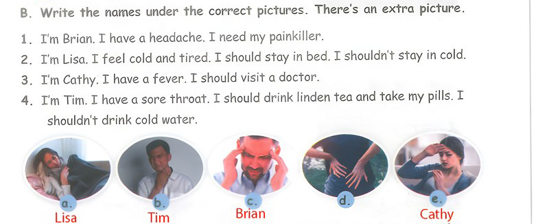 Write the names under the correct pictures. There’s an extra picture.