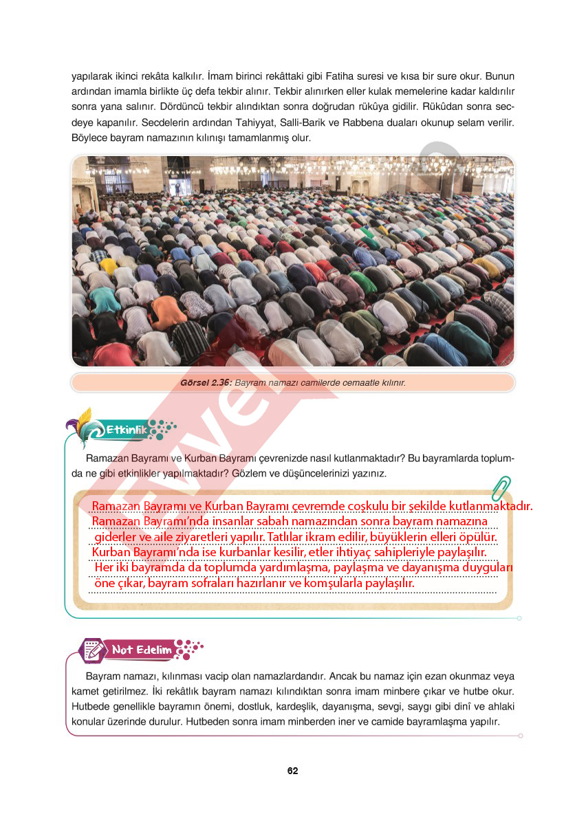 6. Sınıf Din Kültürü Kitabı Cevapları SDR İpekyolu Yayıncılık Sayfa 61-62