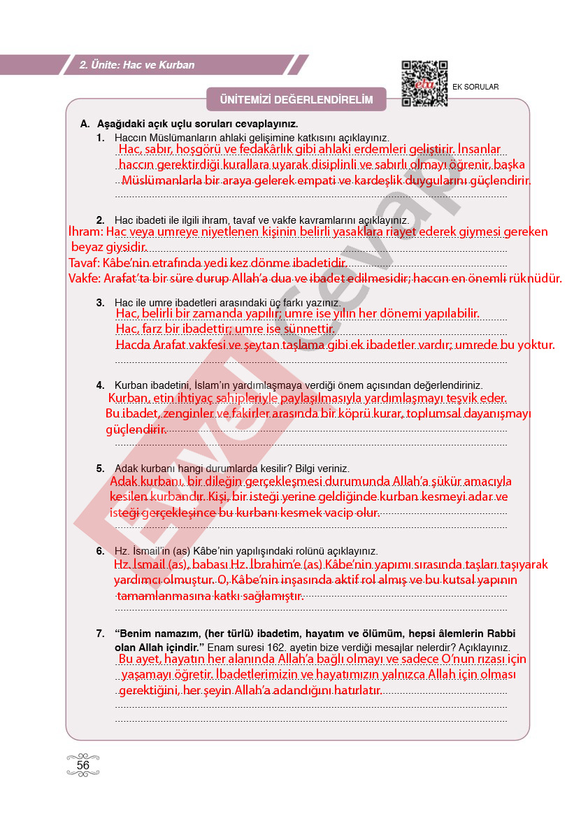 7. Sınıf Din Kültürü Kitabı Cevapları Erkad Yayıncılık Sayfa 56-57-58-59