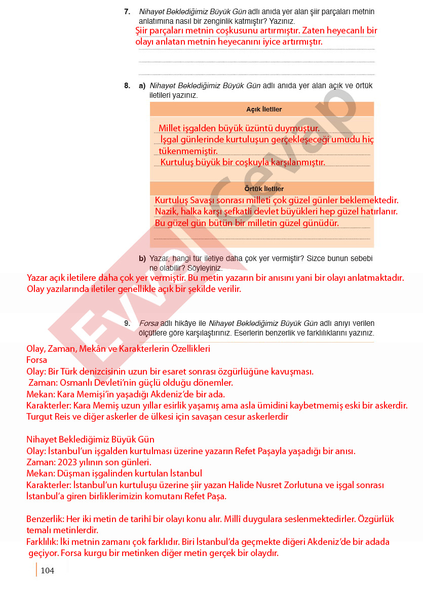 9. Sınıf Edebiyat Ders Kitabı Cevapları Meb Yayınları Sayfa 102-103-104