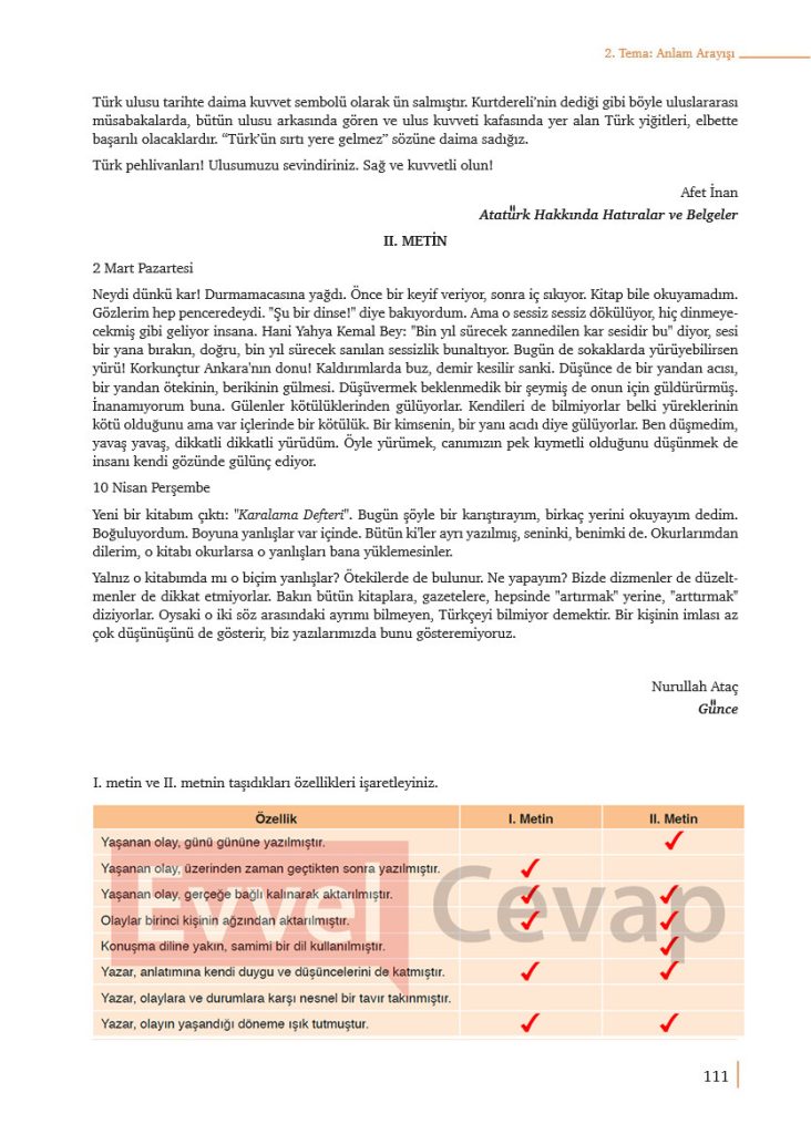9. Sınıf Edebiyat Ders Kitabı Cevapları Meb Yayınları Sayfa 109-110-111-112-113-114-115