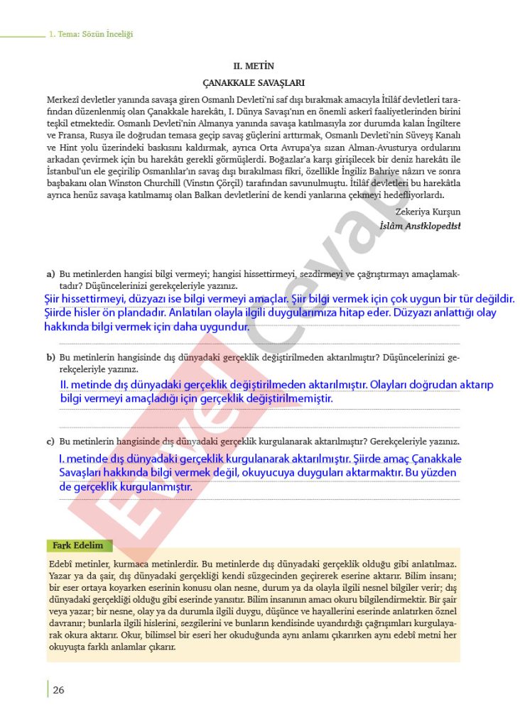 9. Sınıf Edebiyat Ders Kitabı Cevapları Meb Yayınları Sayfa 21-22-23-24-25-26-27-28-29-30-31-32