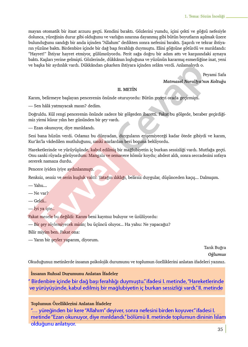 9. Sınıf Edebiyat Ders Kitabı Cevapları Meb Yayınları Sayfa 33-34-35-36-37