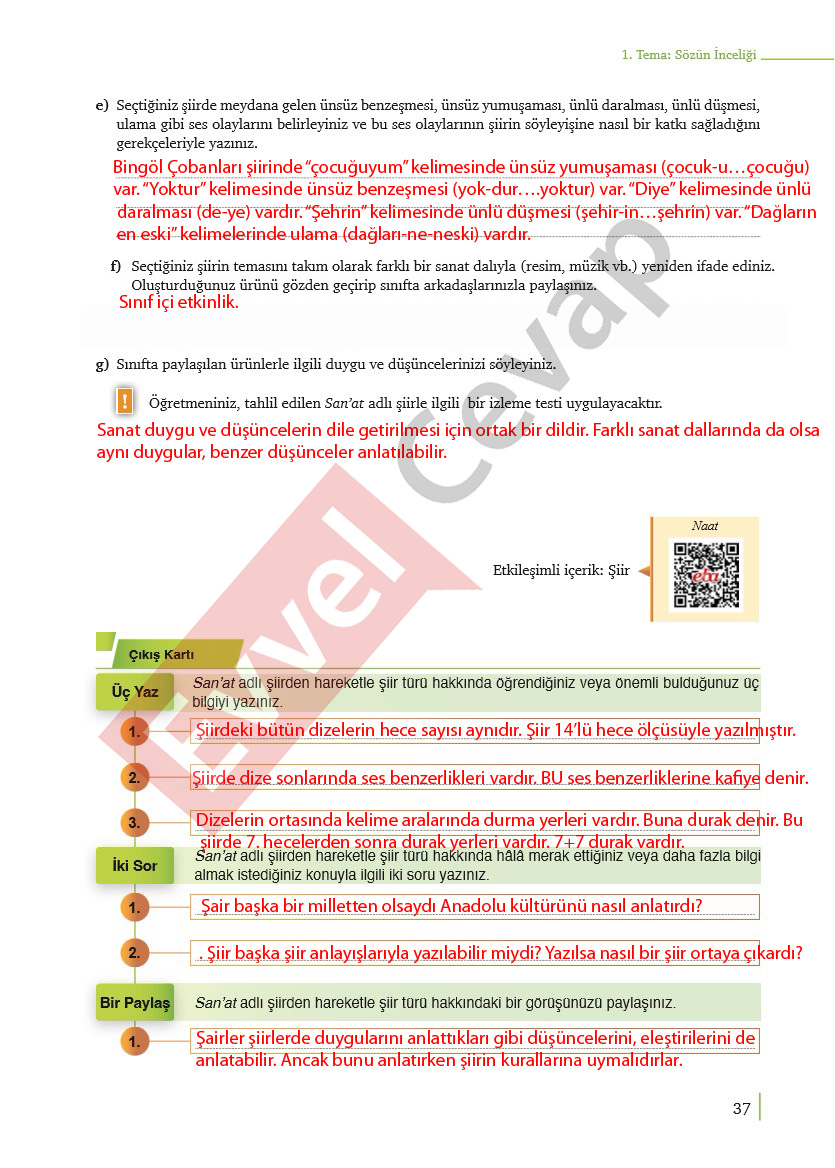 9. Sınıf Edebiyat Ders Kitabı Cevapları Meb Yayınları Sayfa 33-34-35-36-37