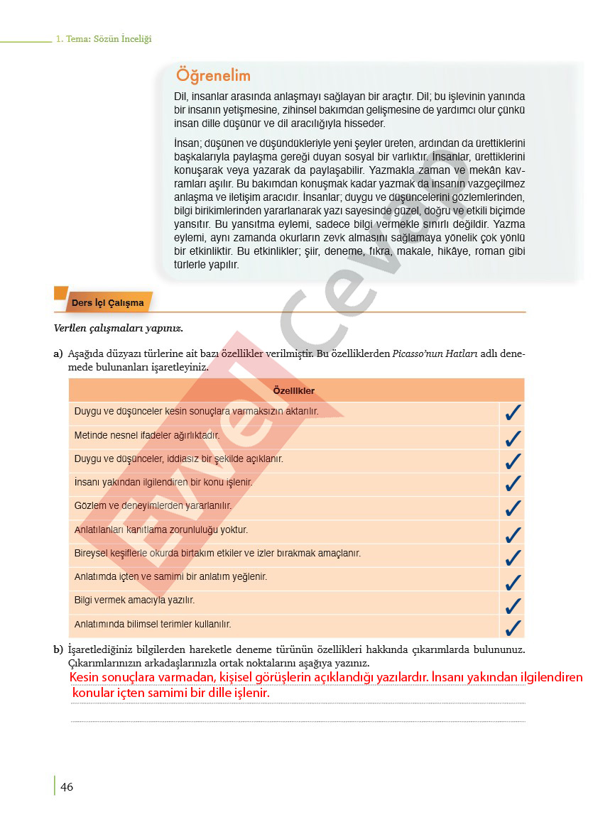 9. Sınıf Edebiyat Ders Kitabı Cevapları Meb Yayınları Sayfa 45-46-47-48-49-50