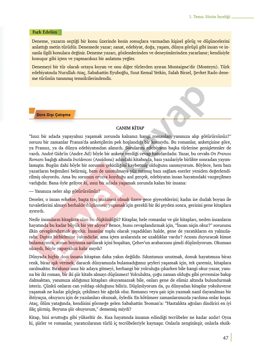 9. Sınıf Edebiyat Ders Kitabı Cevapları Meb Yayınları Sayfa 45-46-47-48-49-50